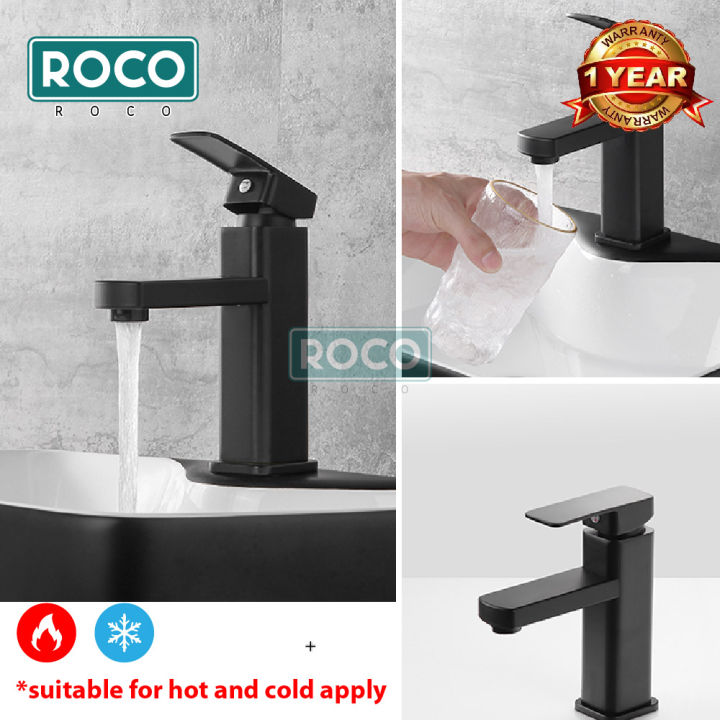 ROCO Black Square Sink Faucet With Hot And Cold Mode Single Handle Type ...