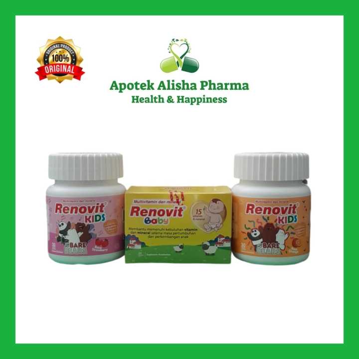 Renovit Baby ( Pack 5Sachet) / Renovit Kids Botol isi 30 Tablet Kunyah ...