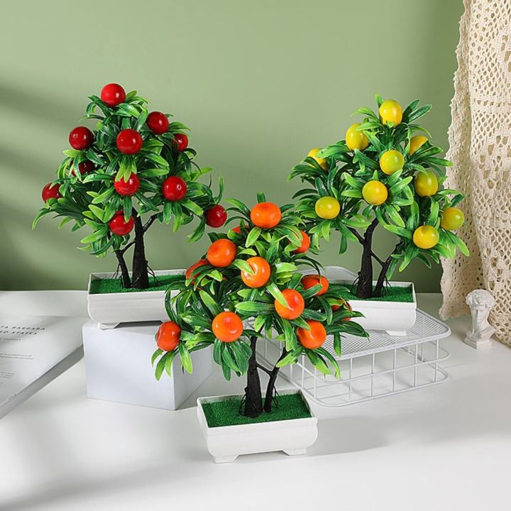 WARM LIFES Realistic Artificial Fruit Plant Potted Plastic Peach/Pepper ...