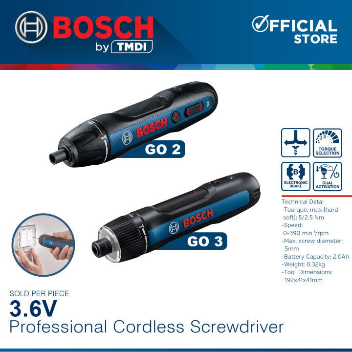 BOSCH 3.6V Lithium-Ion Cordless Screwdriver GO2/GO3 with Led Light Handheld Rechargeable Screw ...