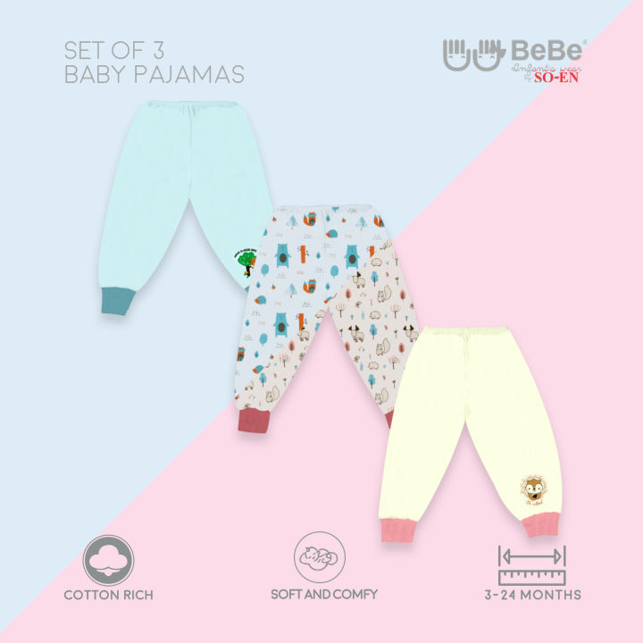 BeBe By SO-EN Baby 3 in 1 Woodland Animals Cotton Rich Pajamas | Lazada PH