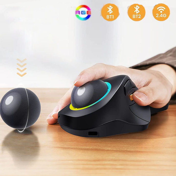 SeenDa Bluetooth RGB Trackball Mouse 2.4GHz Wireless Finger Control ...