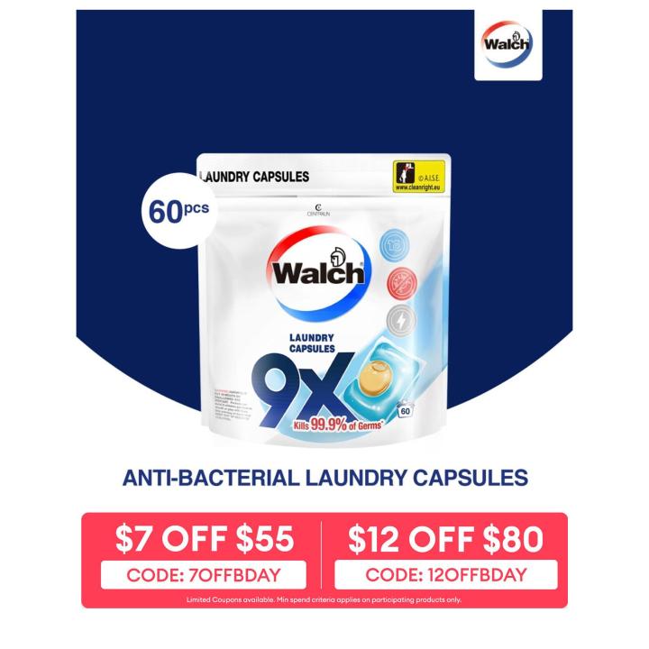 Walch 9X Anti Bacterial Laundry Capsule Refill Pack 60pcs | Lazada ...