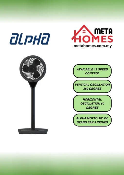 Alpha Fan 12 Speeds Motto Stand Fan (Black) SF360 | Lazada