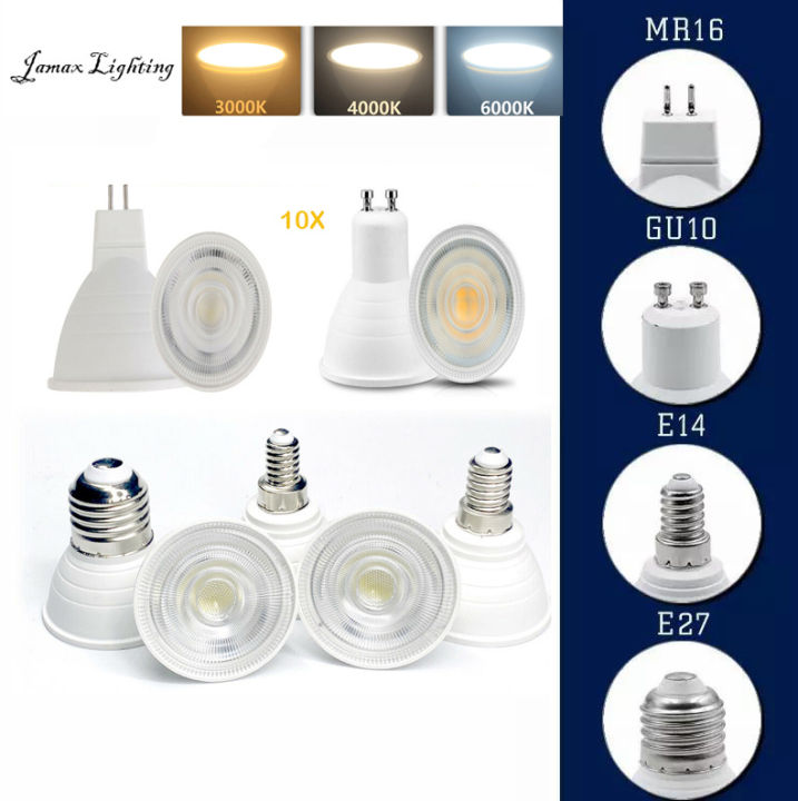 Jmax 10Pcs Dimmable E27 LED Spot Light GU10 LED Bulb 7W E14 LED Lamp 220V Spotlight MR16 7W 12V ...