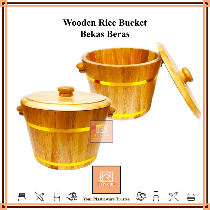 Wooden Rice Bucket Barrel / Bekas Nasi Kayu/ Tong Beras Kayu / Real ...