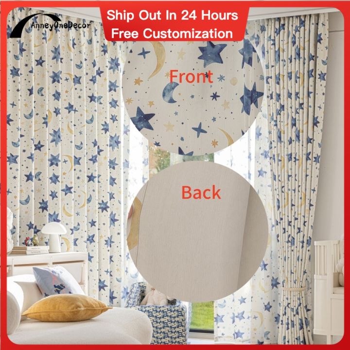 AnneyOneDecor Cartoon Kids Blackout Curtains Thick Moon Stars Design ...