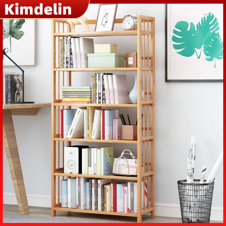 KIMNDELIN Bamboo Bookshelf 5/6Layers 70/90CM Adjustable Height Anti ...