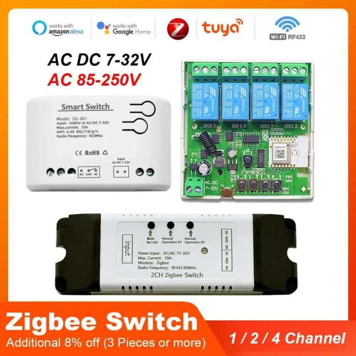 Zigbee Tuya Smart Relay Module Home Automation 1/2/4CH DC5V 7-32V AC ...