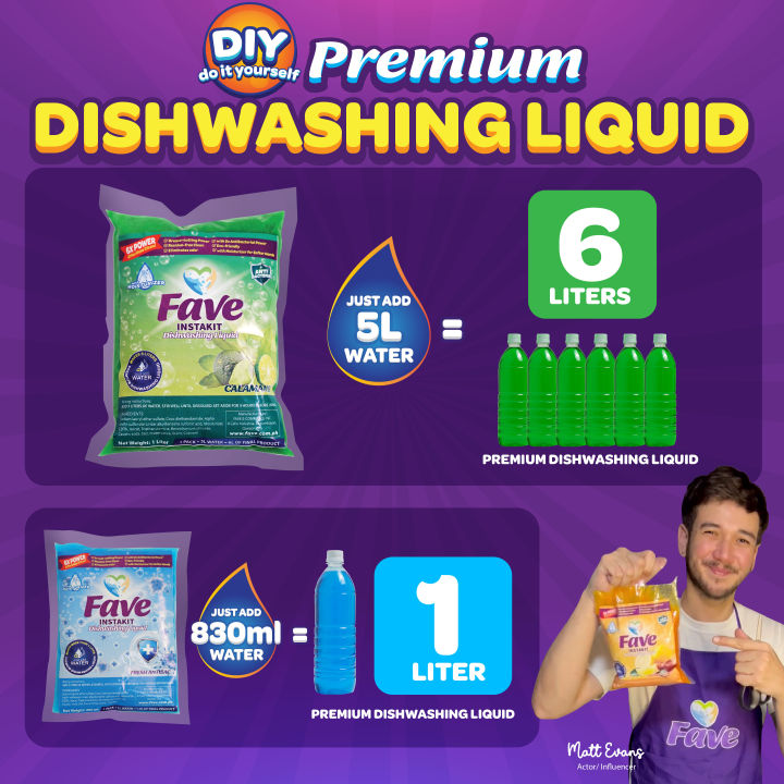 FAVE INSTAKIT DIY DISHWASHING LIQUID Just Add Water 1L & 6L YIELD ...