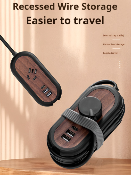 Multifunctional portable socket with retractable wood grain wiring ...