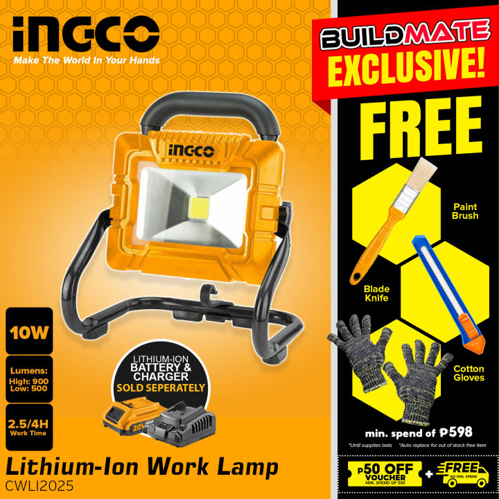 INGCO Cordless Lithium Ion Li-Ion Safety Rechargeable Work Lamp LED ...