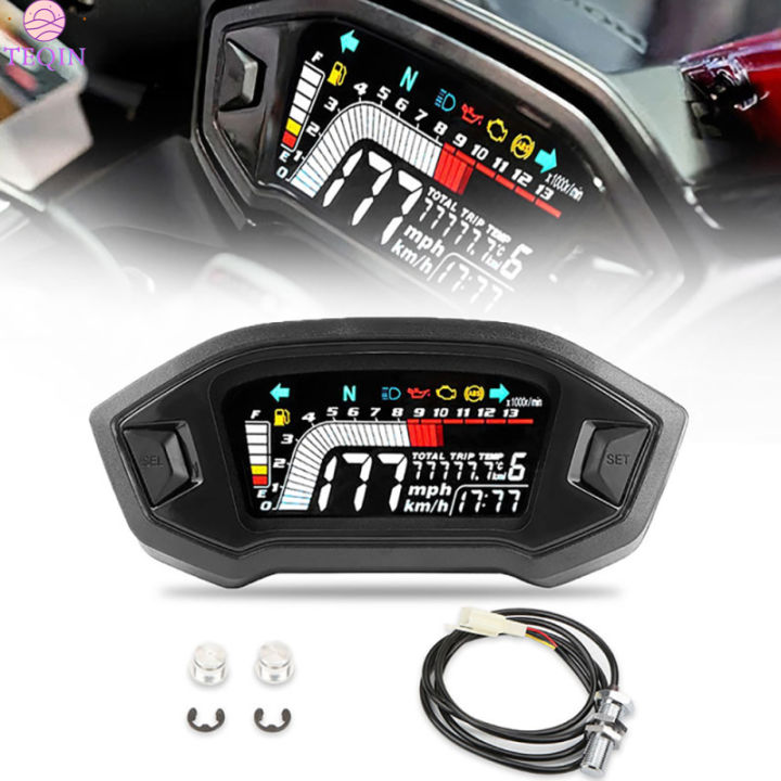 TEQIN 12V Motorcycle Gauge Speedometer 199 Kph Mph Real Color Digital ...