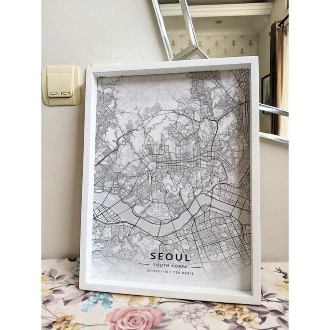 Hiasan dinding wooden poster lukisan pajangan map peta seoul korea ...
