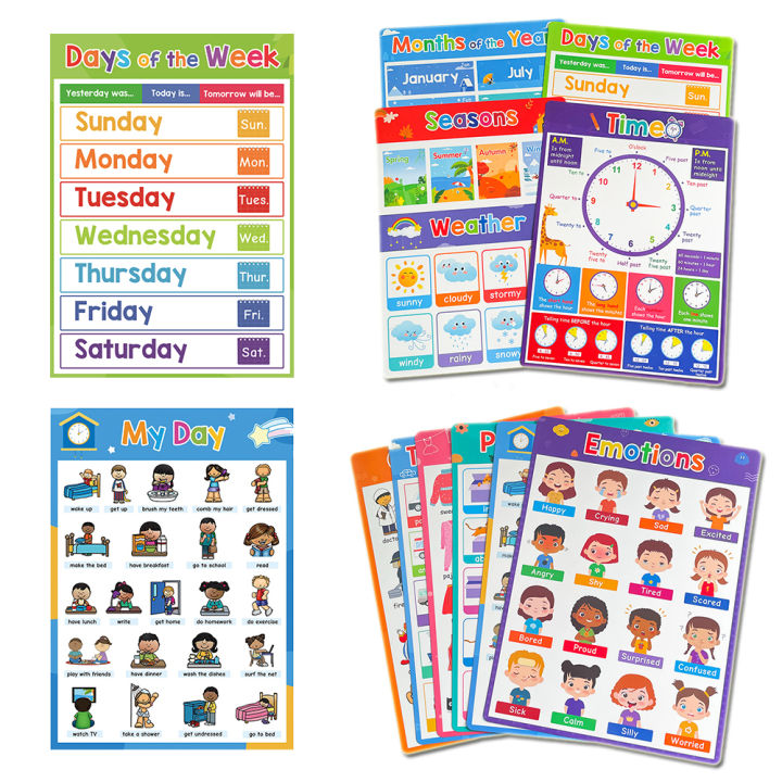 4PCS/6PCS A4 Wall Chart Educational Posters Set English Words Card for ...