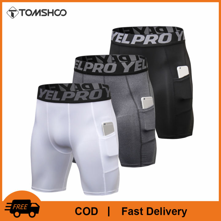 TOMSHOO 3 Pack Men Compression Shorts Active Workout Underwear with ...
