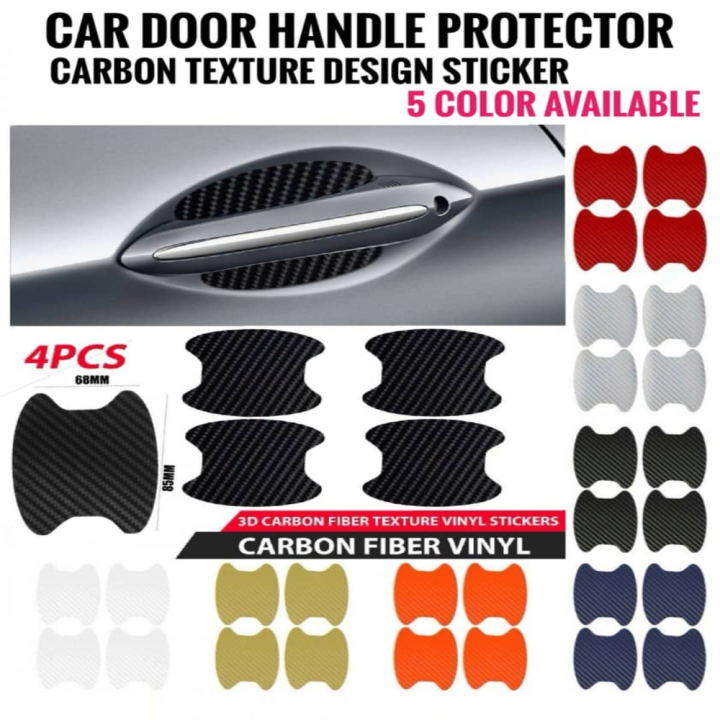 4PC Car Door Handle Bowl Sticker Car Door Handle Protector 3D Carbon ...