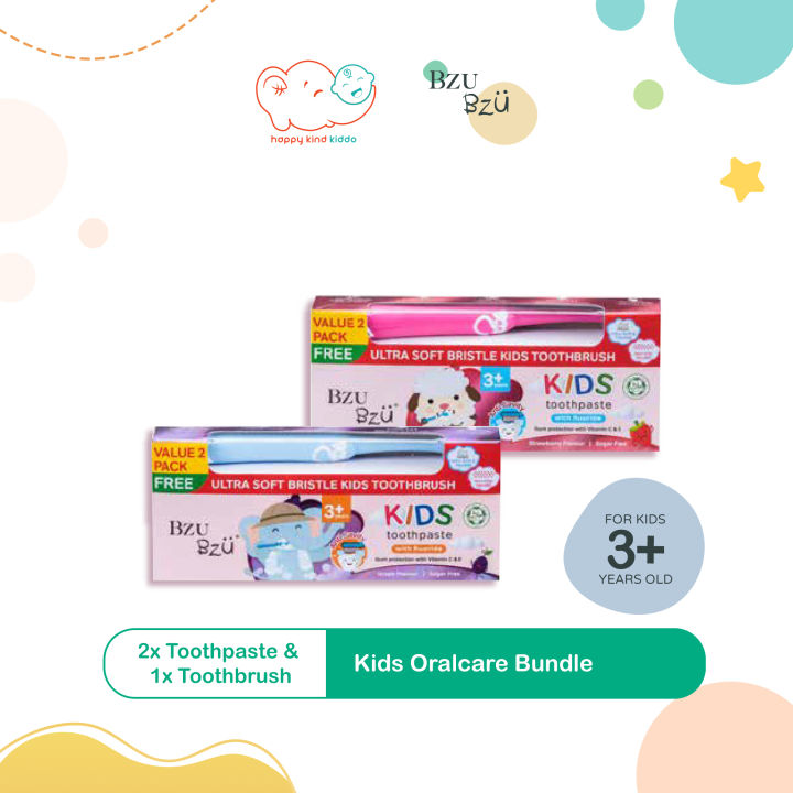 Bzu Bzu Kids Oralcare Bundle, Toothpaste + Toothbrush, Grape ...