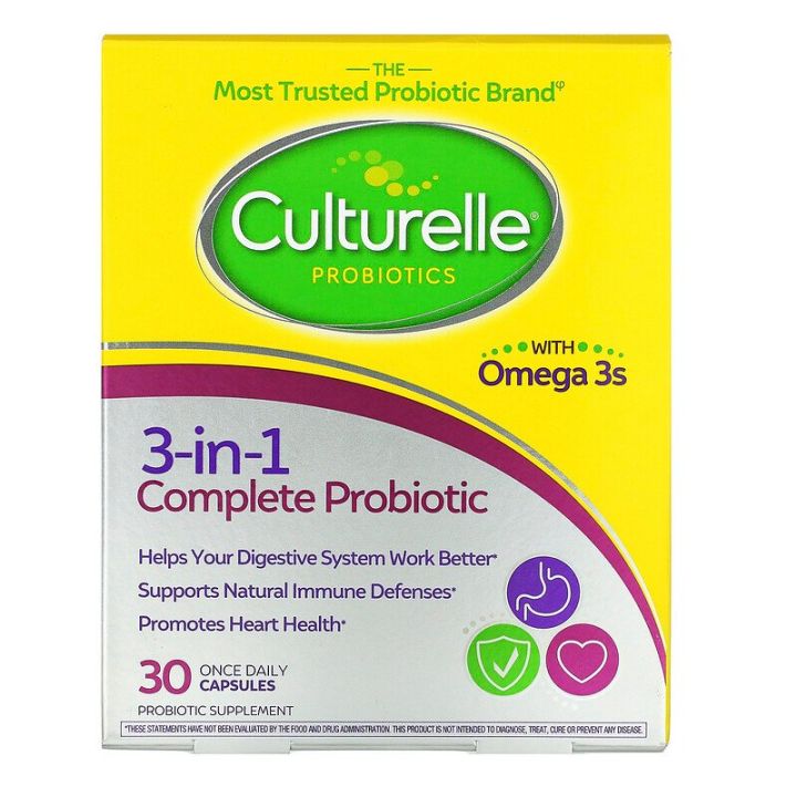 Culturelle, Probiotics, 3-in-1 Complete Probiotic with Omega 3s, 30 ...
