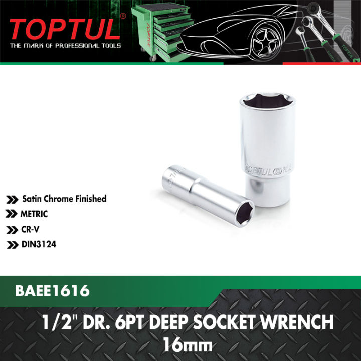 Toptul 1/2" Drive High-Quality Metric Deep Socket Wrench 16mm - CR-V ...