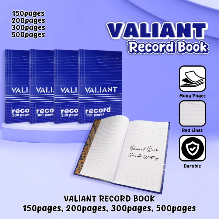 Valiant Record Book 150/200/300/500 Pages Red Lines Durable Notebook ...