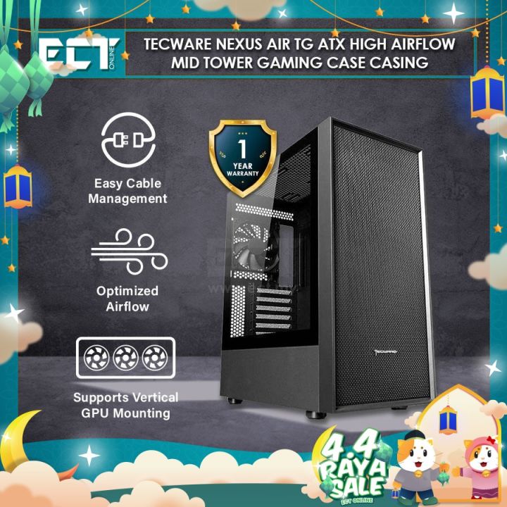 Tecware Nexus Air TG ATX High Airflow Mid Tower Gaming Case Casing ...