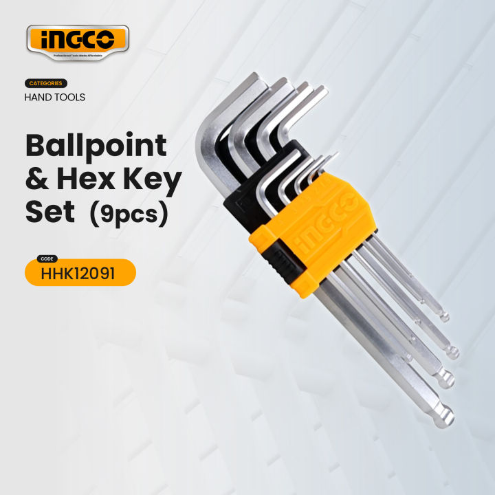 Ingco 9pcs 1.5mm-10mm CR-V Ball Point Hex Key Set HHK12091 / HHK12092 ...