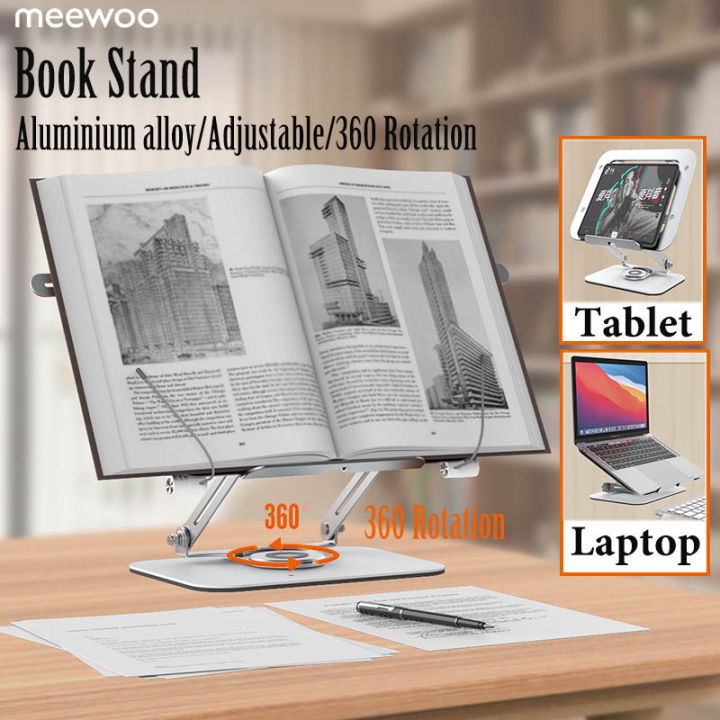 Meewoo Foldable Metal Book Holder Stand for Reading Adjustable 360 ...