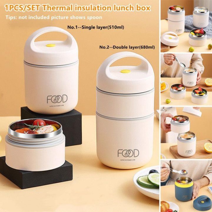 2 Layer Lunch Box Insulated Food Container Breakfast Cup Breakfast Food ...