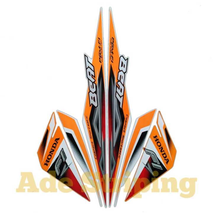 STIKER STRIPING LIS LES BODY MOTOR HONDA BEAT FI 2013 PUTIH-ORANGE ...