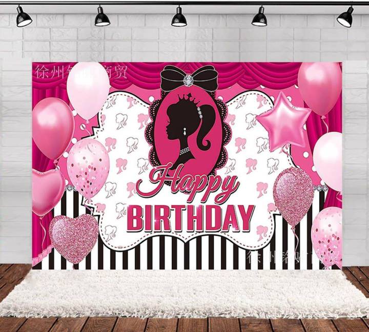 YT Barbie Princess pink Birthday theme backdrop banner party decoration ...