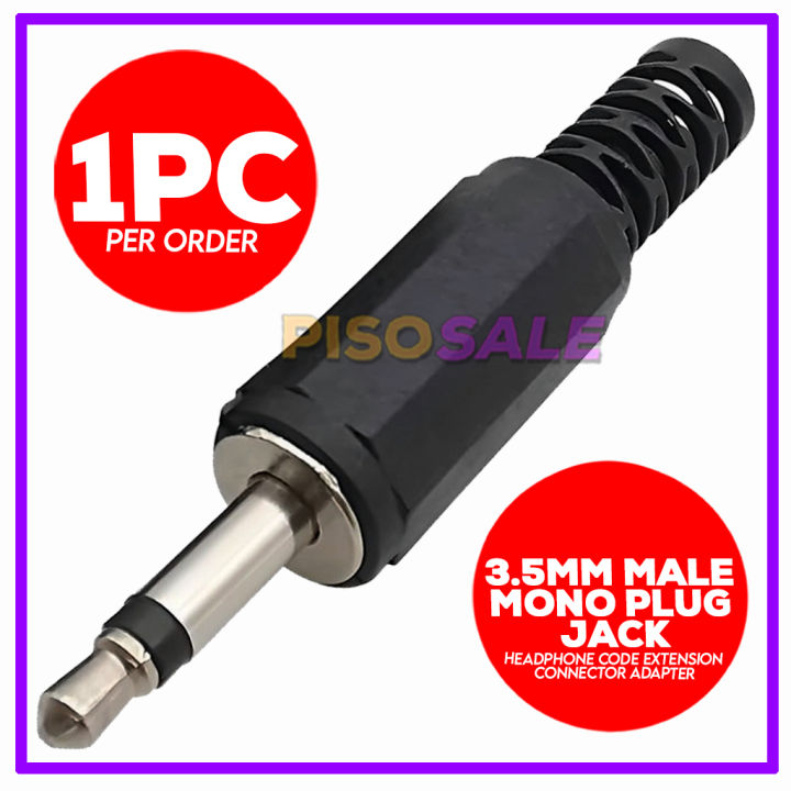 Black 3.5mm Male Mono Plug Jack Audio Adapter Connector | Lazada PH