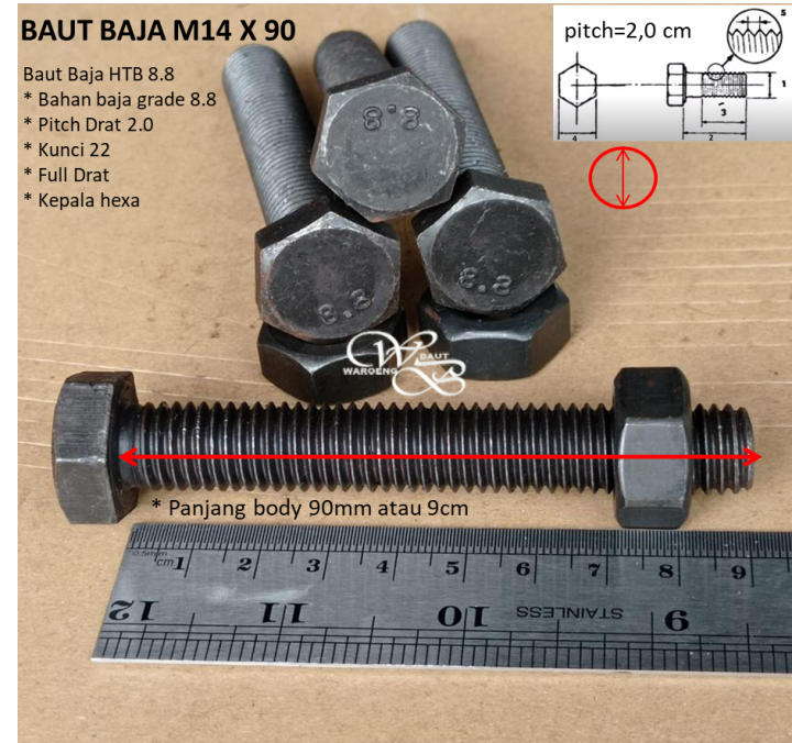 Baut M14 Baja / BAUT BAJA M14 X 90 / BAUT BAJA HTB 8.8 M14 PANJANG 9 CM ...