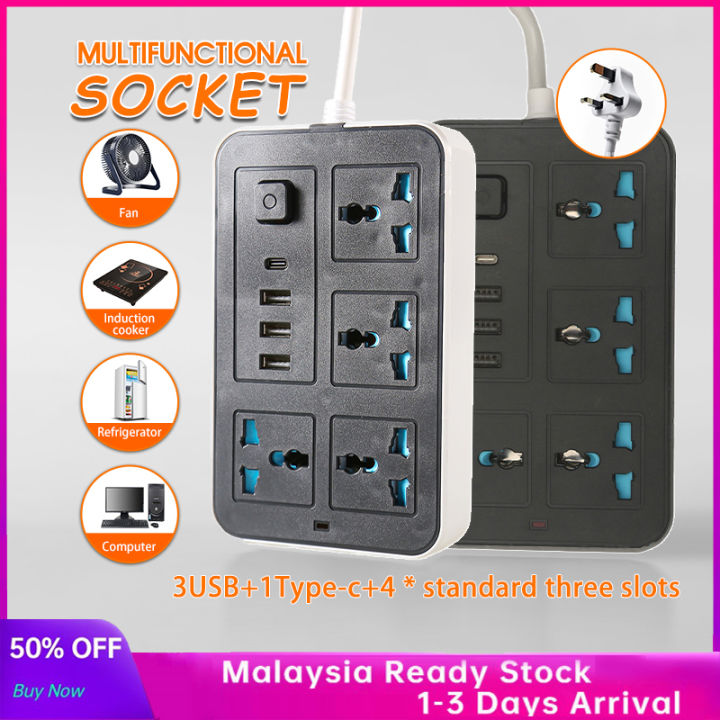 Power Strip 4 Universal Socket with 3 USB Output 2m USB Power Strip ...
