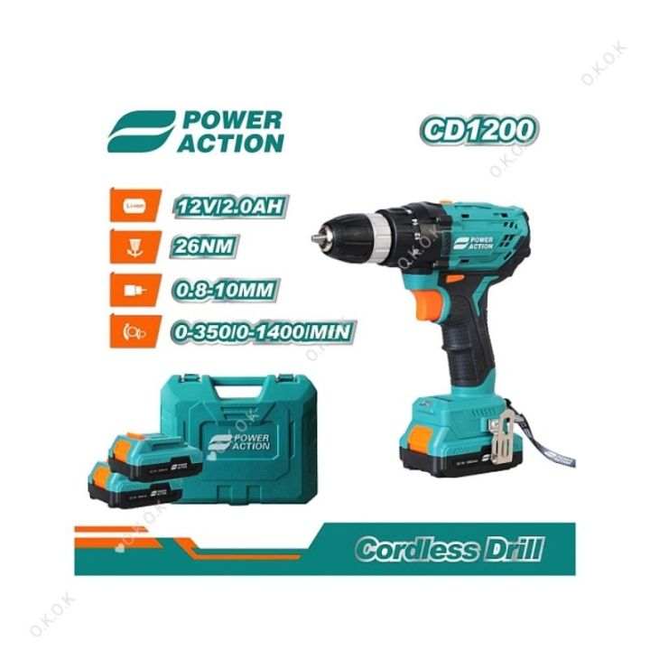 Power Action CD1200 (12V) Cordless Drill | Lazada