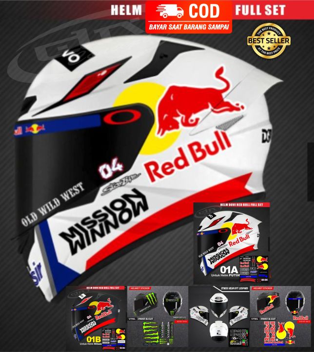 Stiker Sticker Helm Dovi Red Bull Monster Leopard Full Set Suomy KYT ...