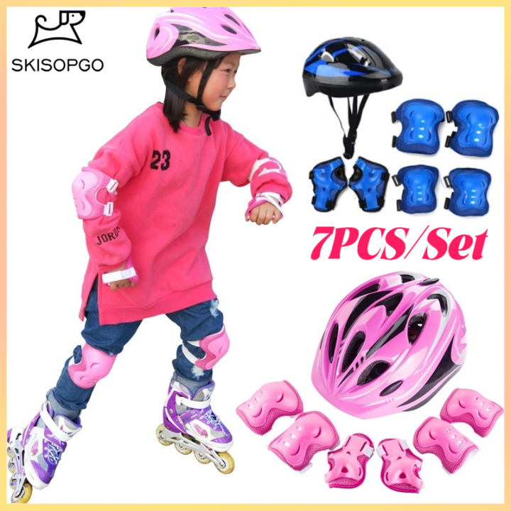 SKISOPGO Kids Roller Skating Bicycle Helmet Knee Wrist Guard Elbow Pad ...