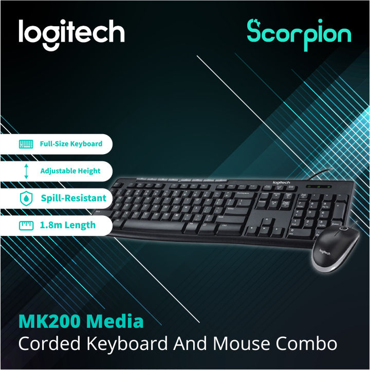 Logitech Mk200 Media Corded Keyboard And Mouse Combo Lazada