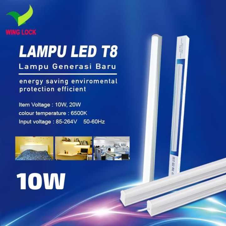 T8 Set LED 10 Watt Putih /Lampu TL LED 10W + Kap Balok T8 Wing Lock ...