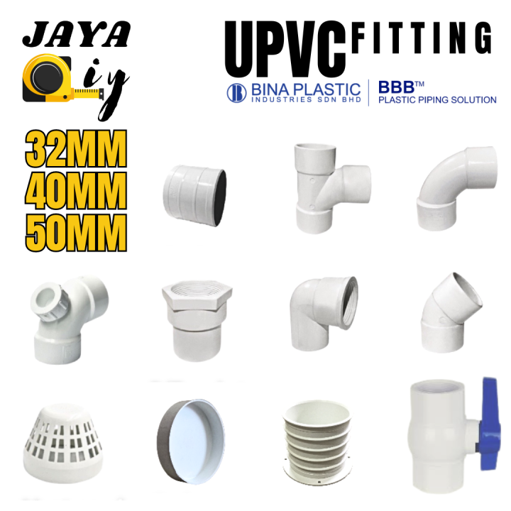 UPVC Fittings UPVC Paip Pipe Connector 32MM / 40MM / 50MM Socket/Elbow/Tee P/T Socket/Elbow/End ...