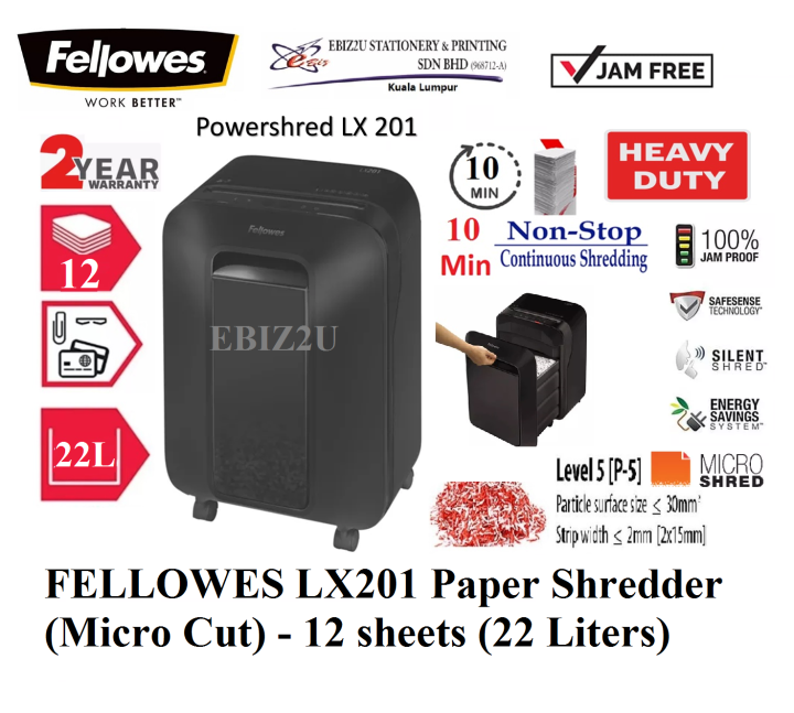 FELLOWES LX201 Paper Shredder (Micro Cut) 2 x 12 mm - 12 sheets (22 ...