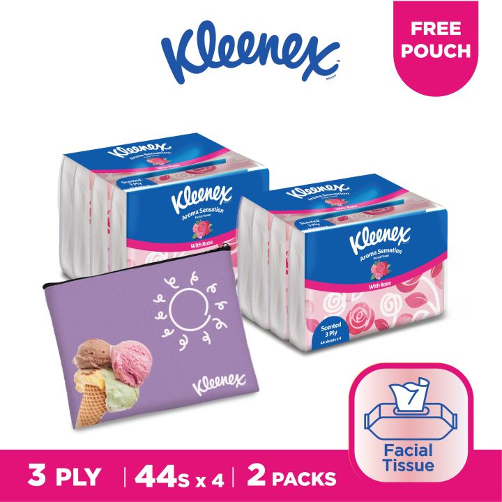 Kleenex Facial Tissue Rose Aroma 3 Ply 44s [8 Packs] FREE Pouch ...