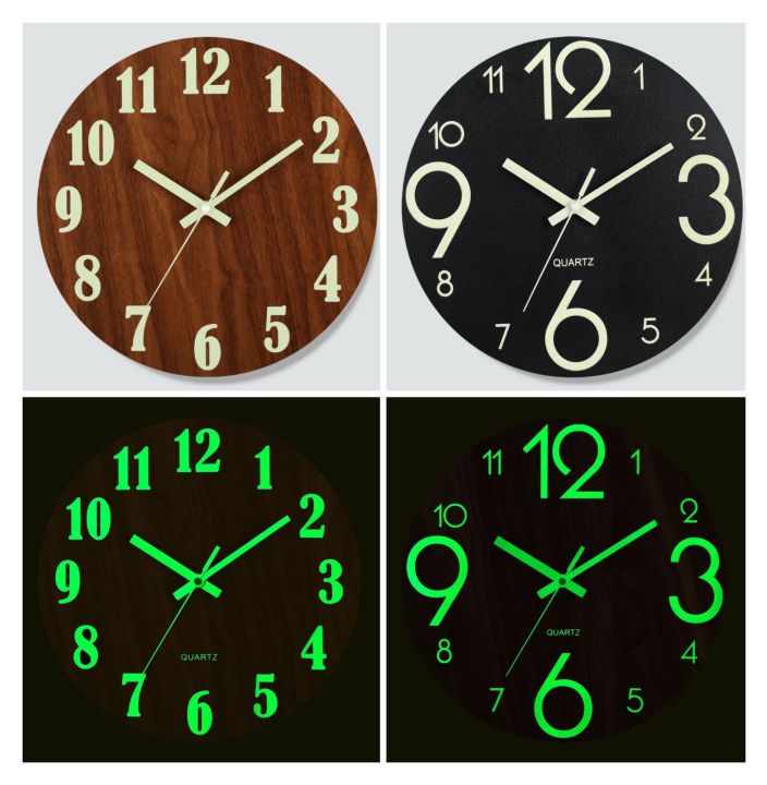 NICE 12-inch Wooden Board Wooden Luminous Wall Clock Silent Clock MDF ...