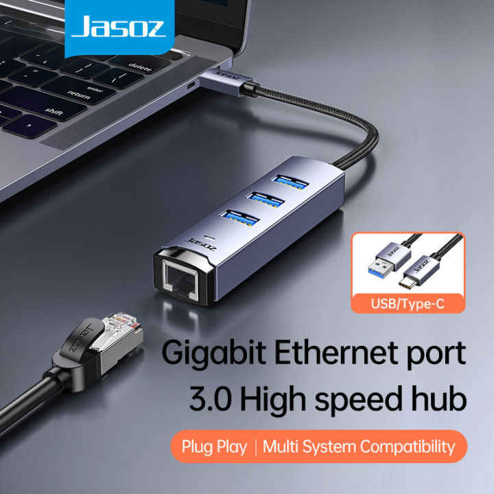 Jasoz USB 3.0 Hub สายusbคอม RJ45 HUBการ์ดเครือข่ายแลน เพิ่มช่อง usb ...