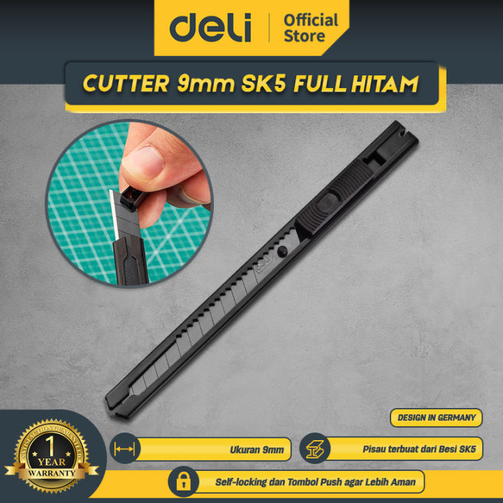 Deli Cutter Pisau Baja Hitam 9mm SK5 Kunci Manual Perkakas EDL007B ...