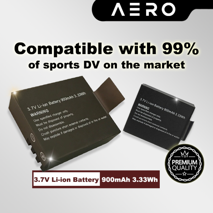 Action Camera Battery 3.7V Li-ion Battery 3.33wh 900mah for 4k Action ...