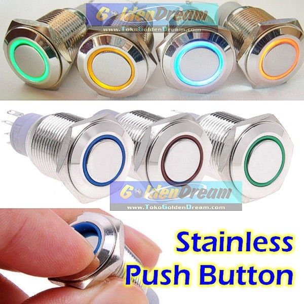 Stainless Push Button Switch with Ring LED Saklar Metal (pilihan: Self ...
