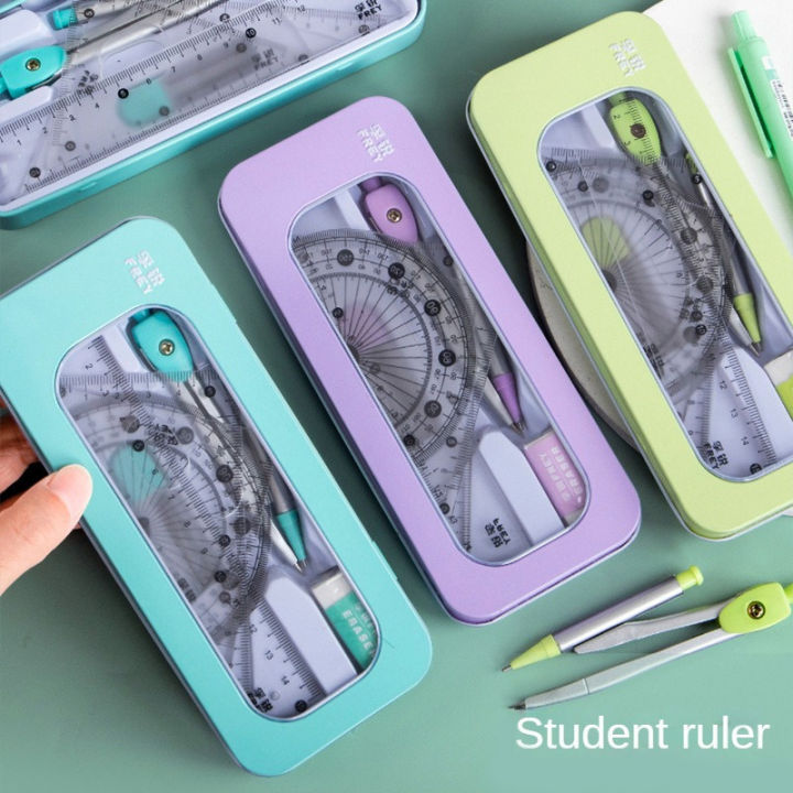 Drawing Stationery Set 180 * 75mm Iron Box Compass Sleeve Ruler ...