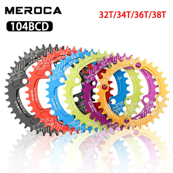 MEROCA Mountain Bike Round Narrow Wide Chainring MTB 104BCD 32T/34T/36T/38T Bicycle Chainring ...