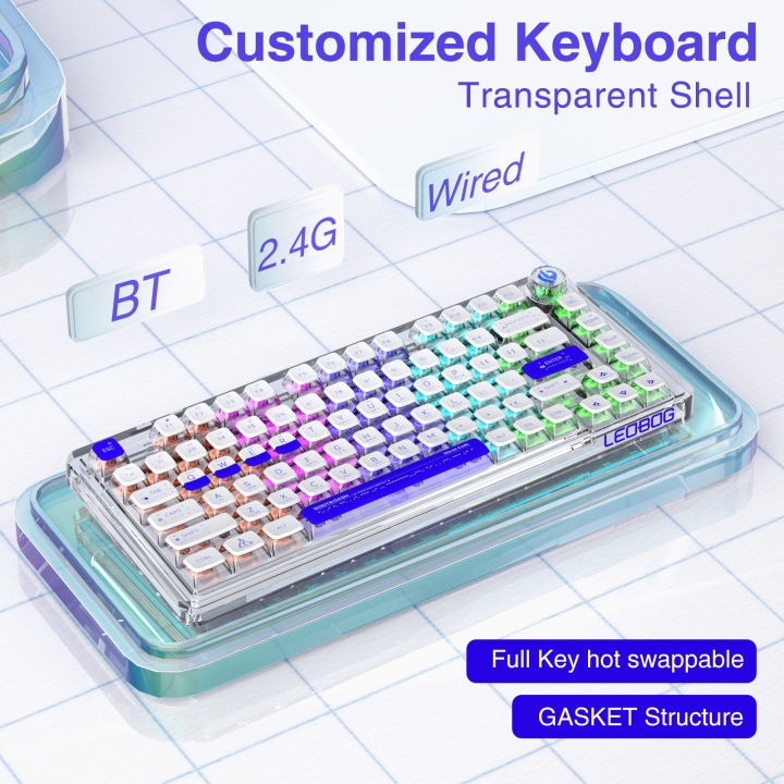 LEOBOG K81 Hotswap บลูทูธไร้สายคีย์บอร์ดแบบกลไกบลูทูธ2.4G มีสาย3โหมด RGB 81ปุ่มปะเก็นที่กำหนดเอง ...